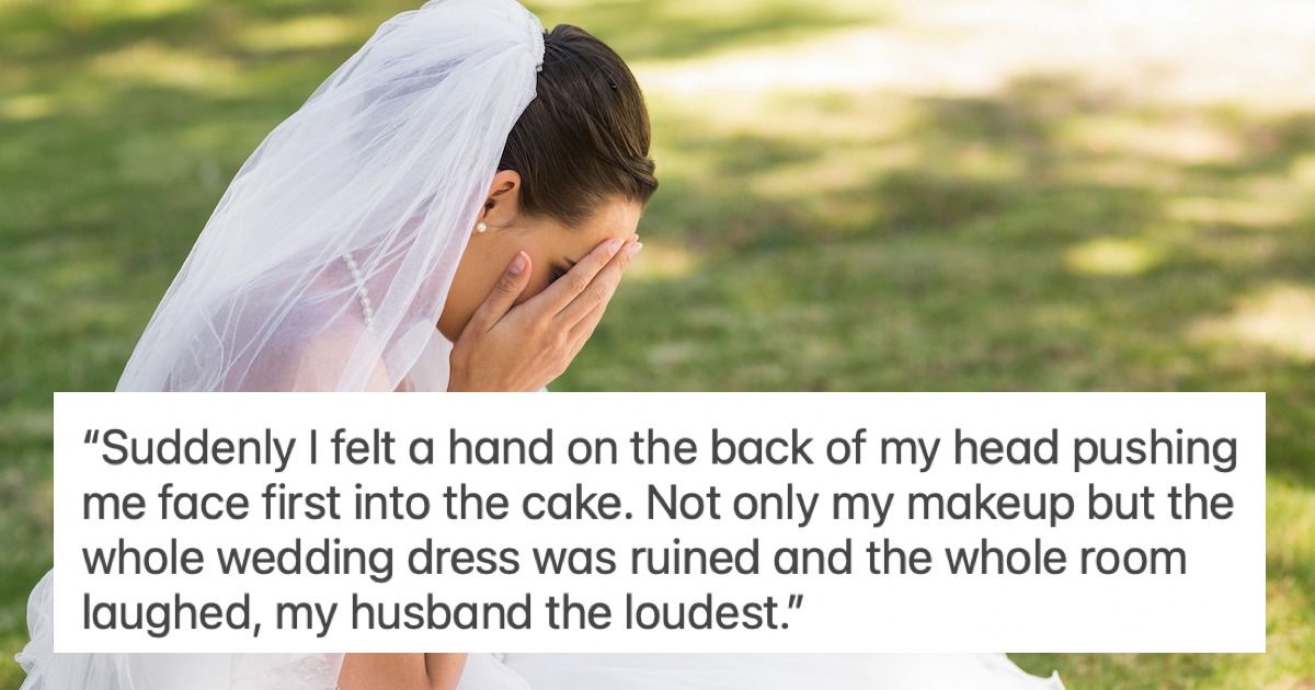 Groom pushes bride's face in wedding cake, she seeks comfort from his ...