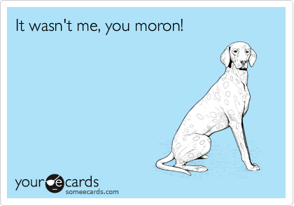 It wasn't me, you moron! | Confession Ecard
