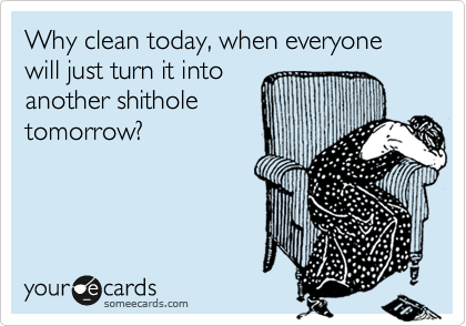 Why clean today, when everyone will just turn it into another shithole ...