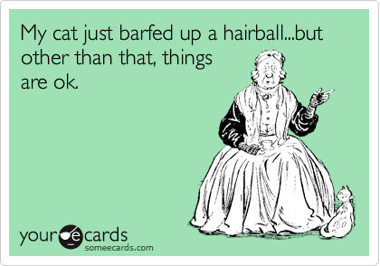 My cat just barfed up a hairball...but other than that, things are ok ...