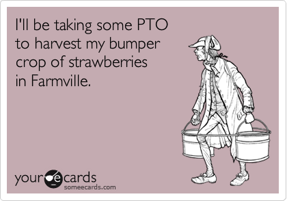I'll be taking some PTO to harvest my bumper crop of strawberries in ...