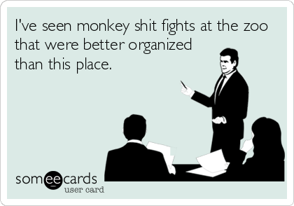 I've seen monkey shit fights at the zoo that were better organized than ...