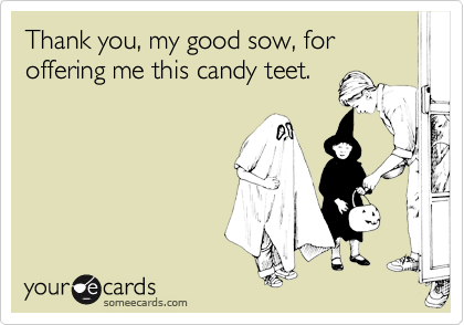 Thank you, my good sow, for offering me this candy teet. | Halloween Ecard
